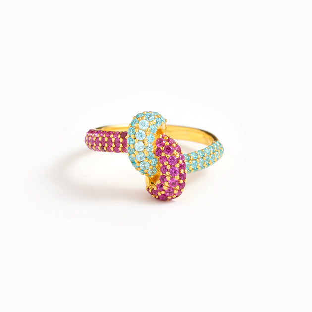 Mother And Daughter Birthstone Knot Ring - Mother's Day Gift