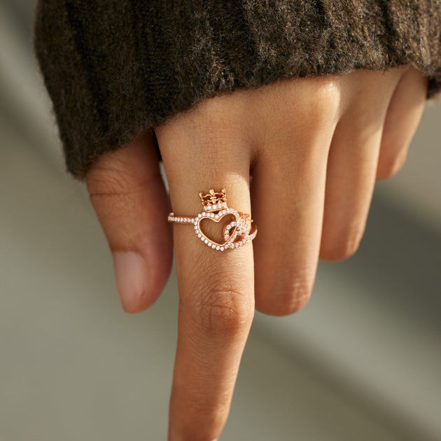 Two Hearts One Bond Interlocking Hearts Crown Ring
