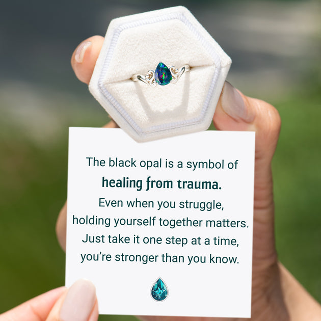 Healing From Trauma Teardrop Black Opal Ring