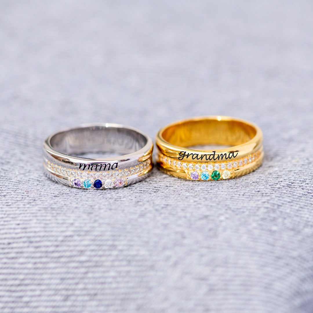 Personalized 1-8 Birthstones Mama Ring | Story Jewellery